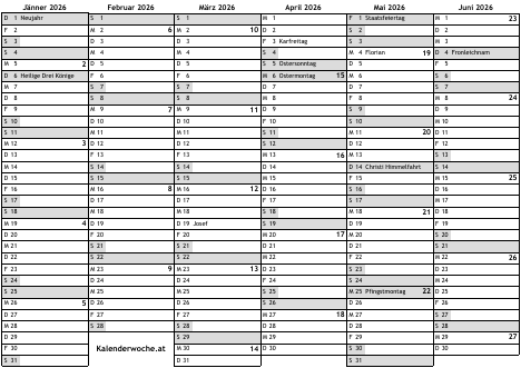 Österreichische Feiertagen 2026 | Kalenderwoche.at